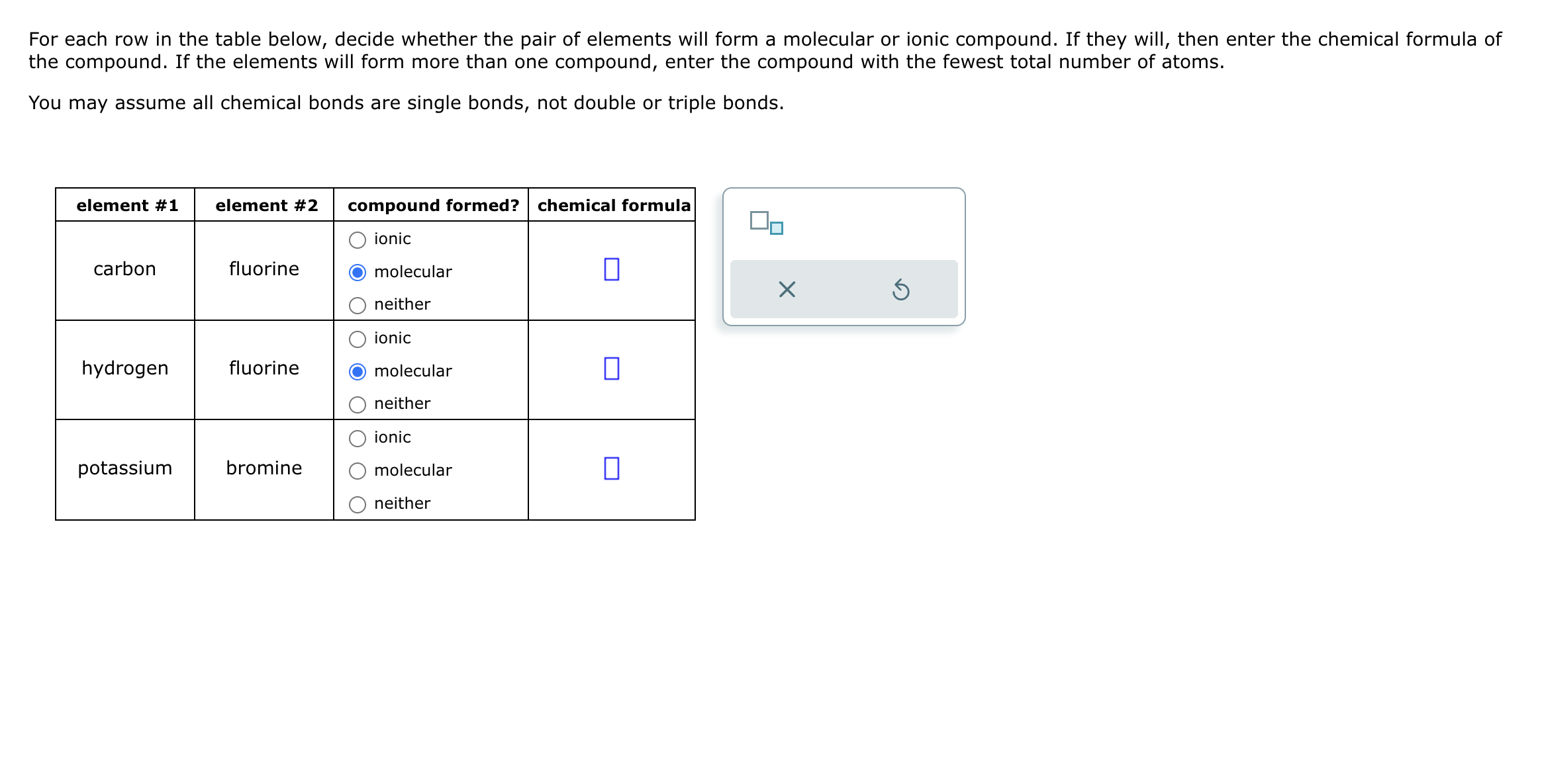 Solved For each row in the table below, decide whether the | Chegg.com
