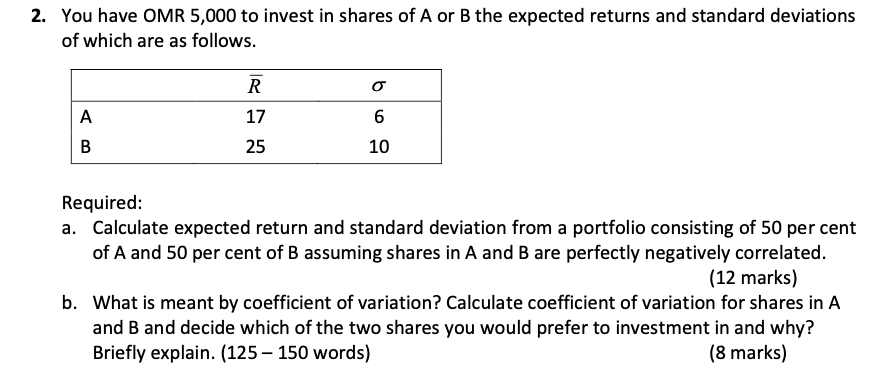 Solved 2. You have OMR 5,000 to invest in shares of A or B | Chegg.com