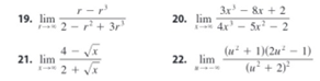 Solved 19. limr→∞2−r2+3r3r−r3 20. limx→+4x3−5x2−23x3−8x+2 | Chegg.com