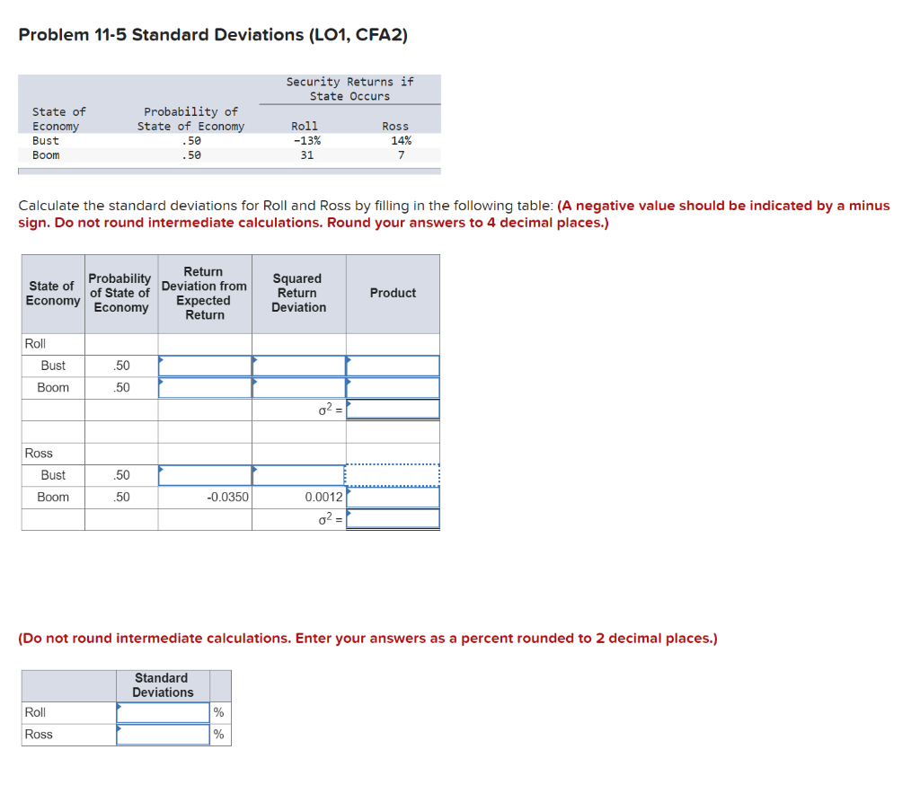 Solved Problem 11-5 Standard Deviations (LO1, CFA2) Security | Chegg.com
