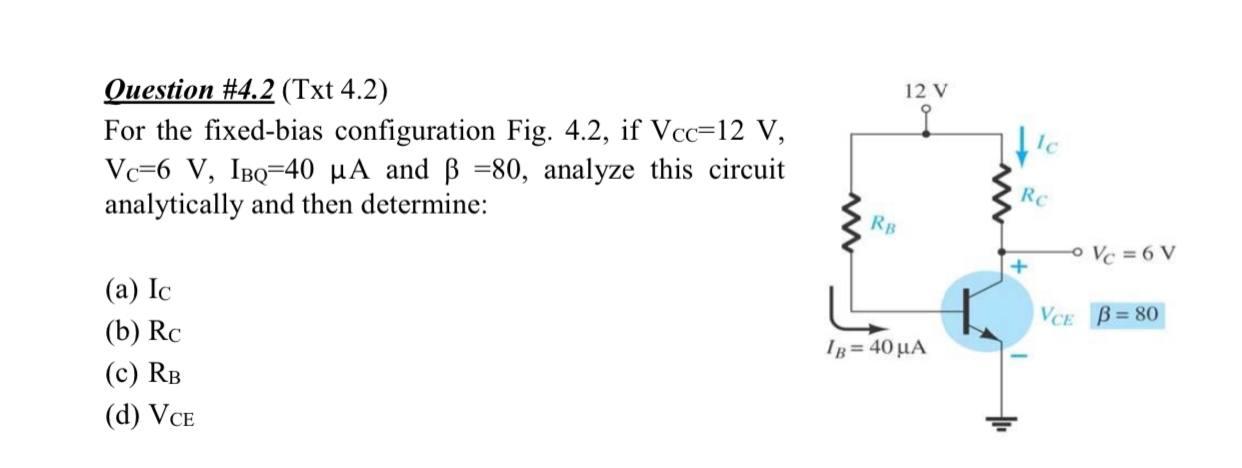 Solved 12 V Question #4.2 (Txt 4.2) For the fixed-bias | Chegg.com