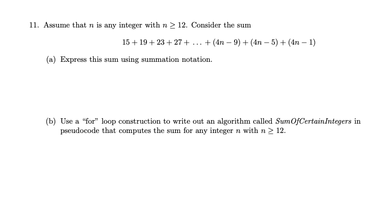 Solved 11. Assume that n is any integer with n > 12. | Chegg.com