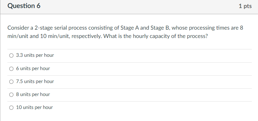 Solved Question 6 1 pts Consider a 2-stage serial process | Chegg.com