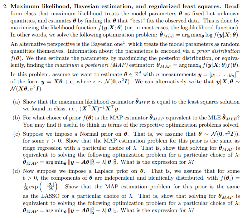 2. Maximum likelihood, Bayesian estimation, and | Chegg.com