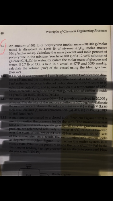 Solved 40 Principles of Chemical Engineering Processes 1.9 | Chegg.com