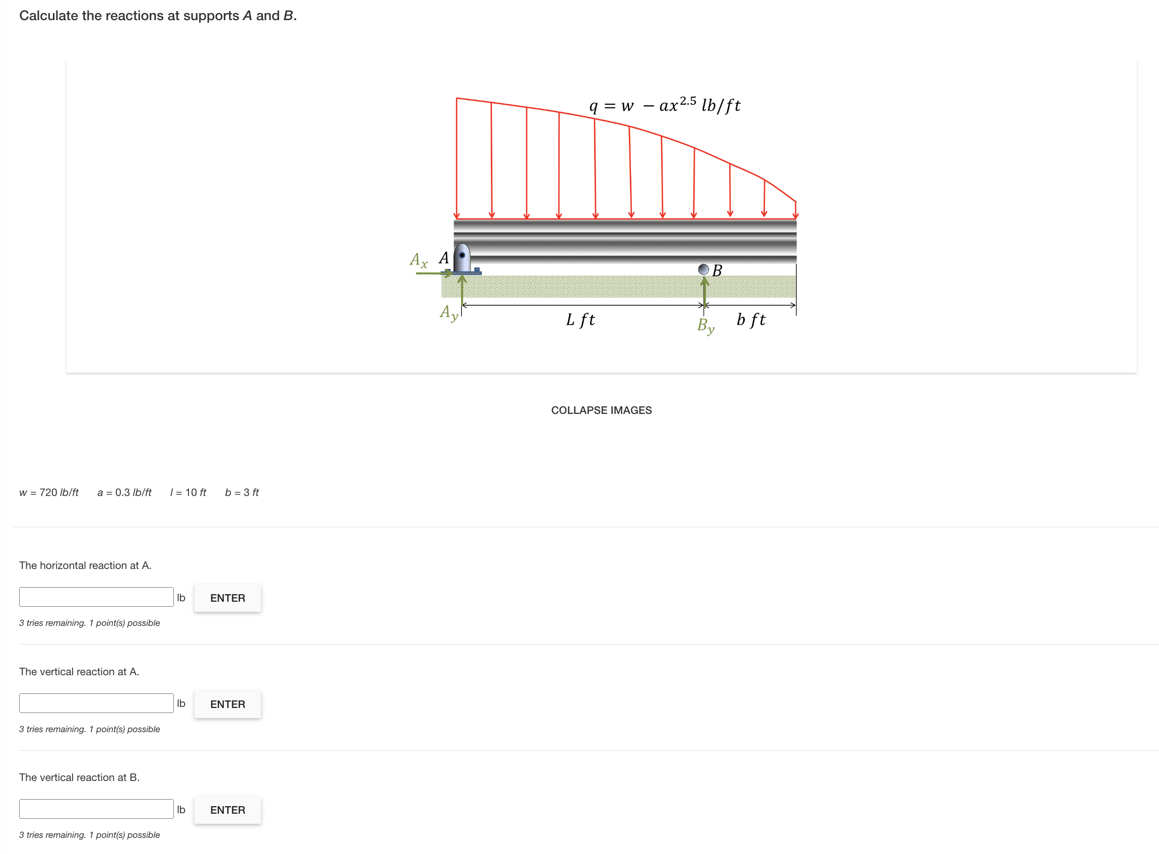 Solved Calculate the reactions at supports A and B. COLLAPSE | Chegg.com