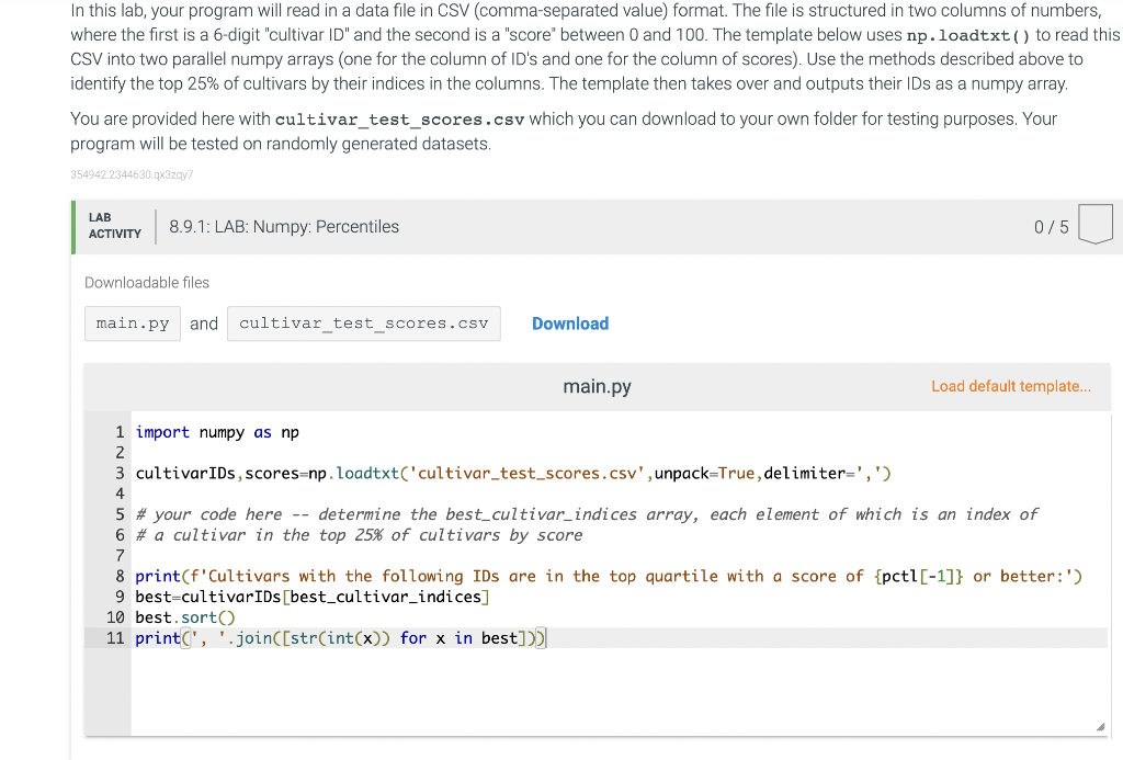 Solved 89 Lab Numpy Percentiles A Imagine You Are 