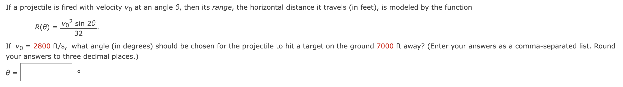Solved If a projectile is fired with velocity v0 at an angle | Chegg.com