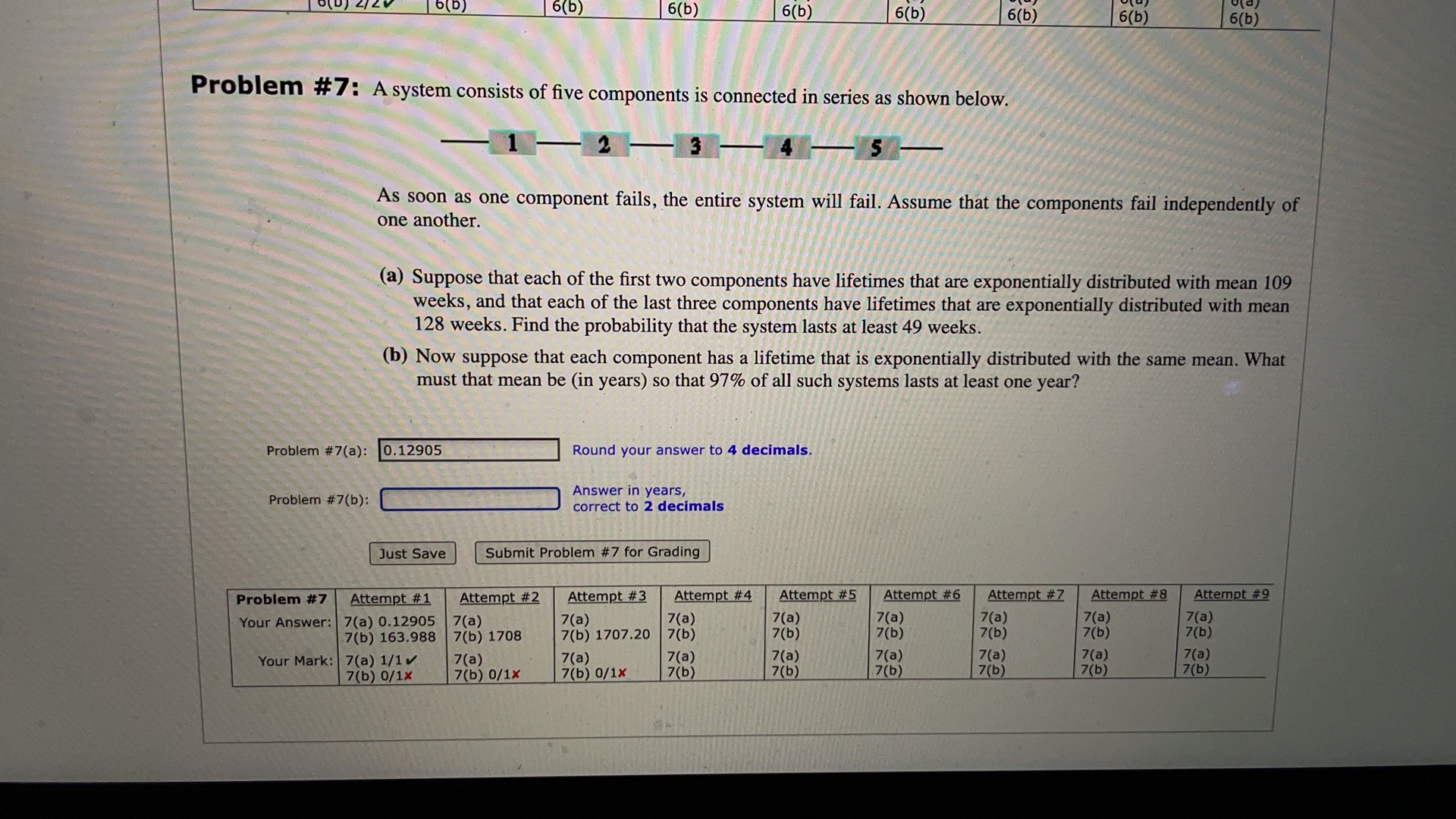 Solved Problem \#7: A system consists of five components is | Chegg.com