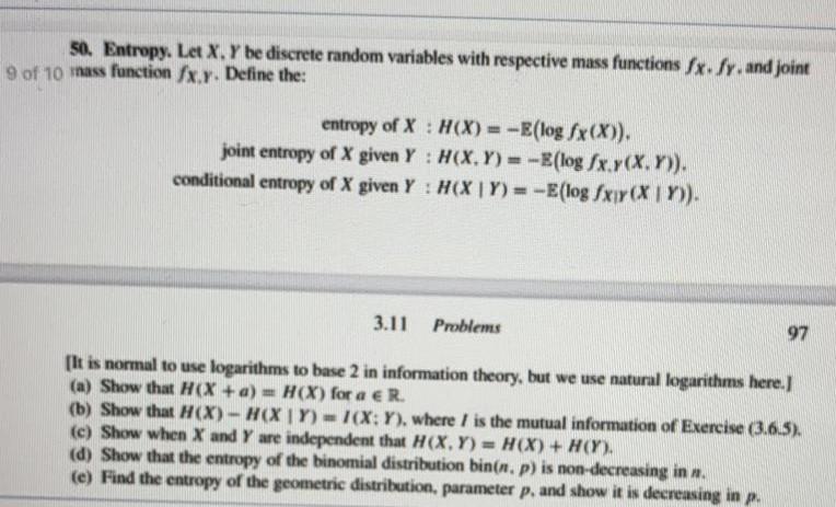 50. Entropy. Let X,Y be discrete random variables | Chegg.com