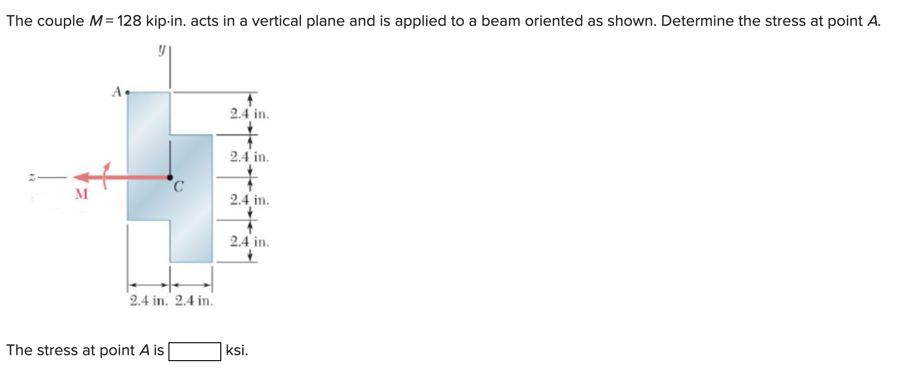 Solved The couple M= 128 kip.in. acts in a vertical plane | Chegg.com