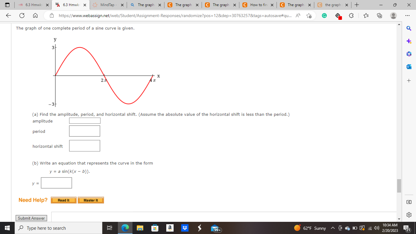 Solved The graph of one complete period of a sine curve is | Chegg.com