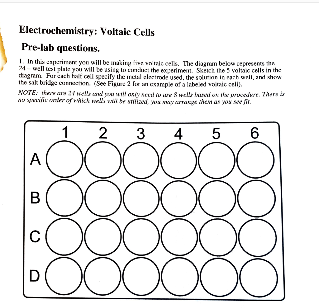 Electrochemistry: Voltaic Cells Pre-lab questions. 1. | Chegg.com