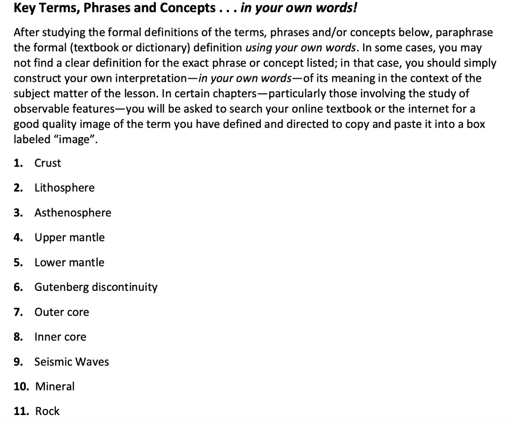 Solved Key Terms, Phrases and Concepts ... in your own | Chegg.com