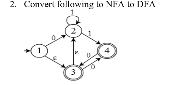 Solved 2. Convert following to NFA to DFA 1 4 w 3 | Chegg.com
