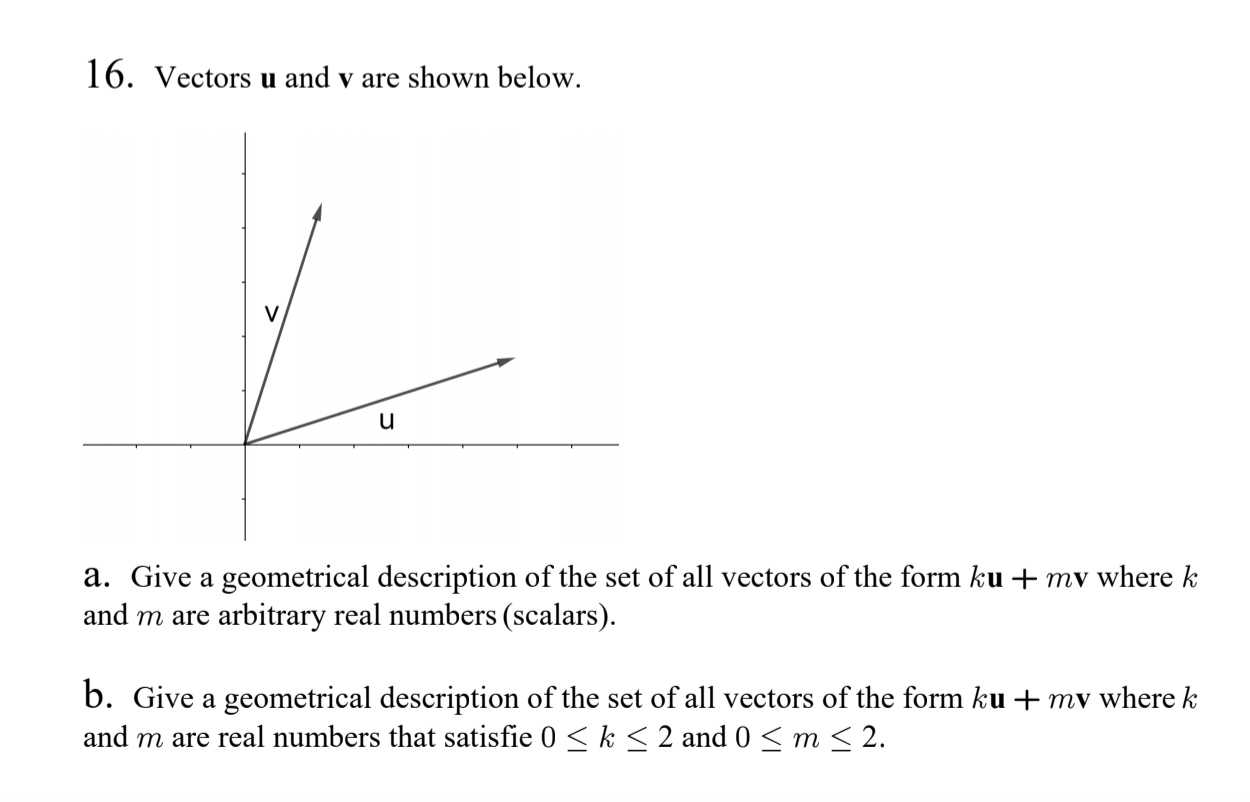 Solved 16. Vectors u and v are shown below. u a. Give a | Chegg.com