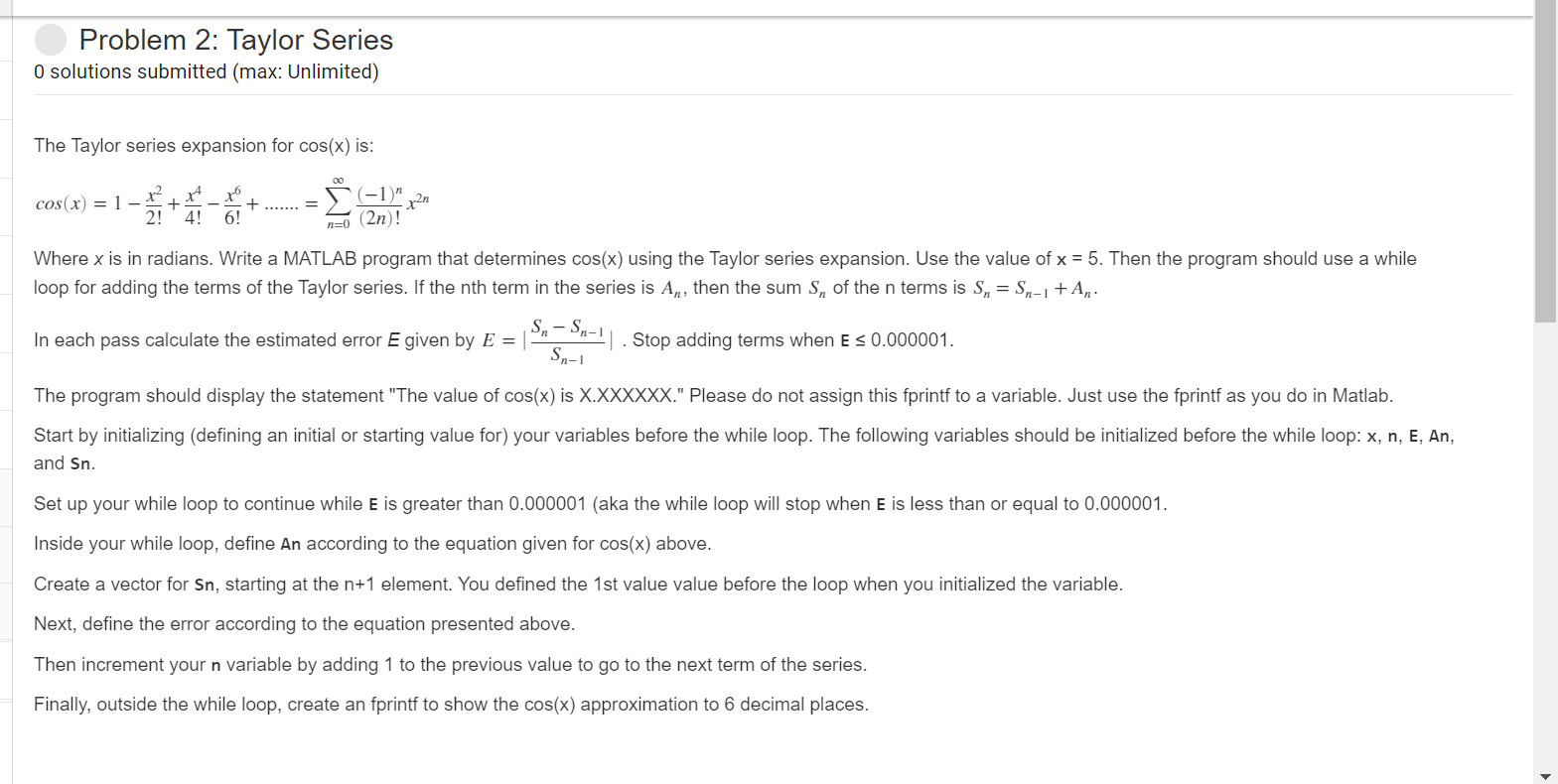 Solved Problem 2: Taylor Series 0 solutions submitted (max: | Chegg.com