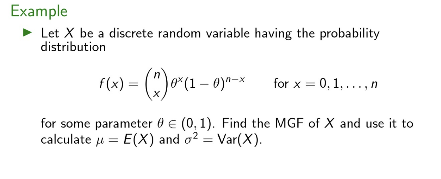 Solved Example Let X be a discrete random variable having | Chegg.com