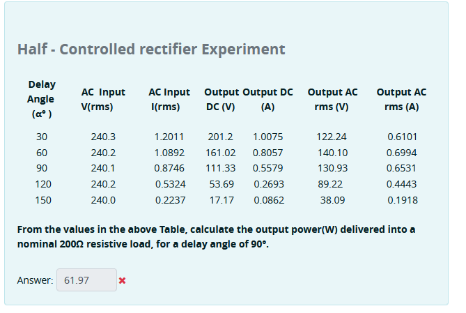 Solved Half - Controlled rectifier Experiment From the | Chegg.com