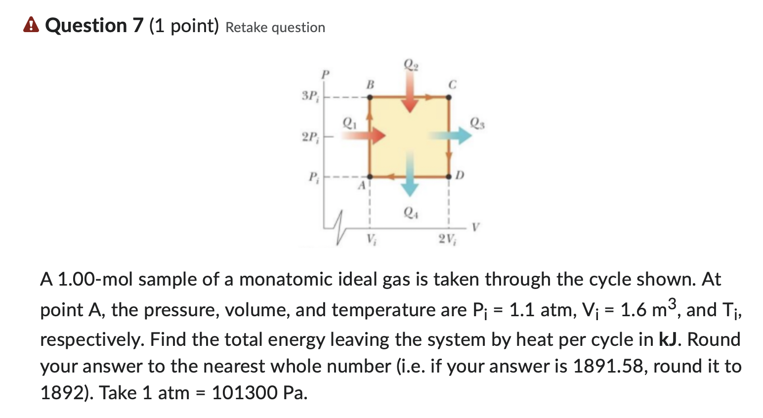 Solved A Question 7 (1 point) Retake question A 1.00-mol | Chegg.com