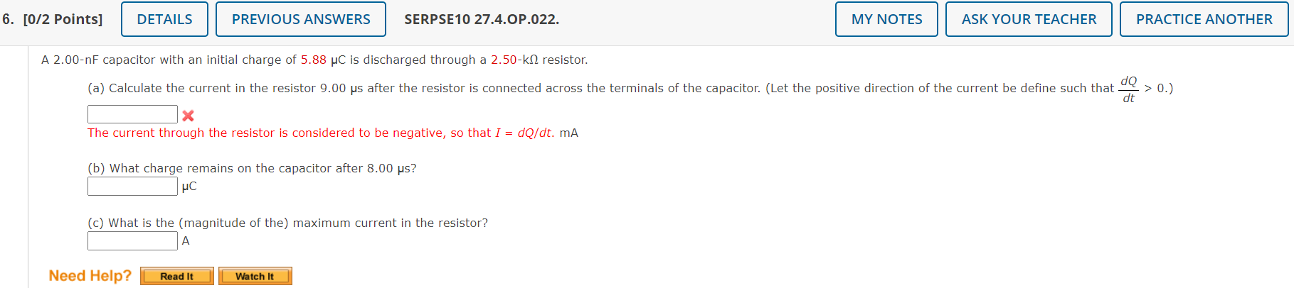 Solved 6. [0/2 Points] DETAILS PREVIOUS ANSWERS SERPSE10 | Chegg.com