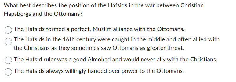 What best describes the position of the Hafsids in | Chegg.com