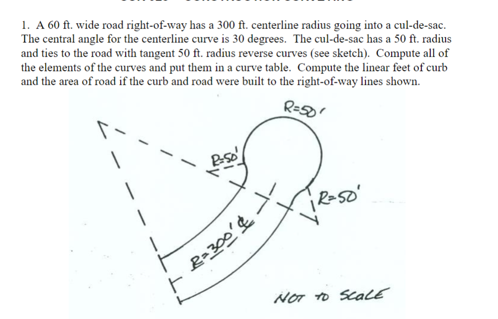 Solved 1. A 60ft. wide road right-of-way has a 300ft. | Chegg.com