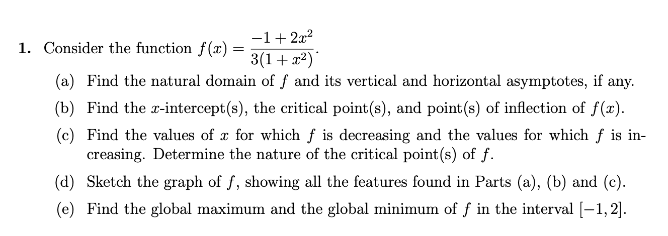 Solved Consider the function f(x)=3(1+x2)−1+2x2. (a) Find | Chegg.com