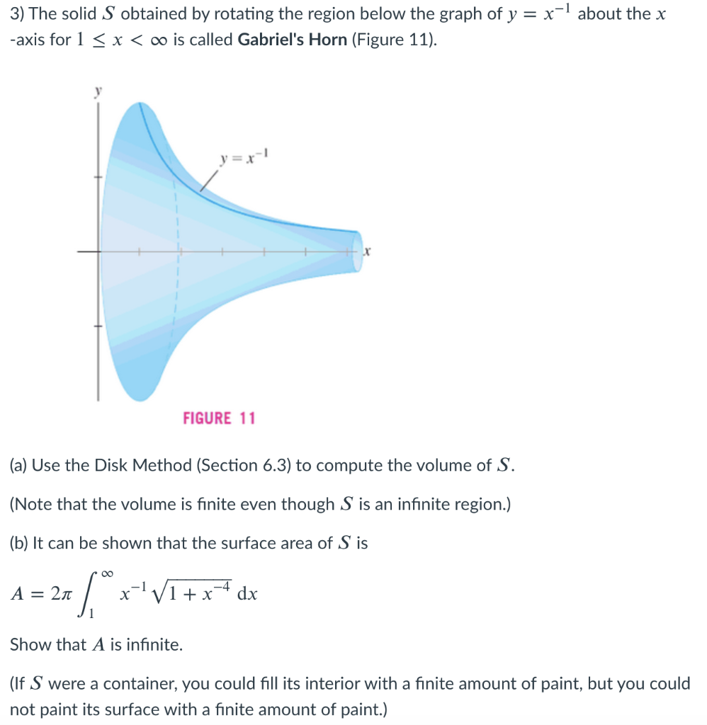 Solved 3) The solid S obtained by rotating the region below | Chegg.com