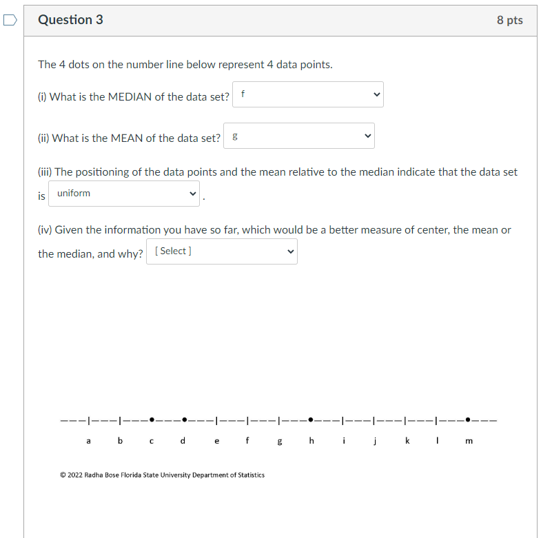 Solved The 4 dots on the number line below represent 4 data | Chegg.com