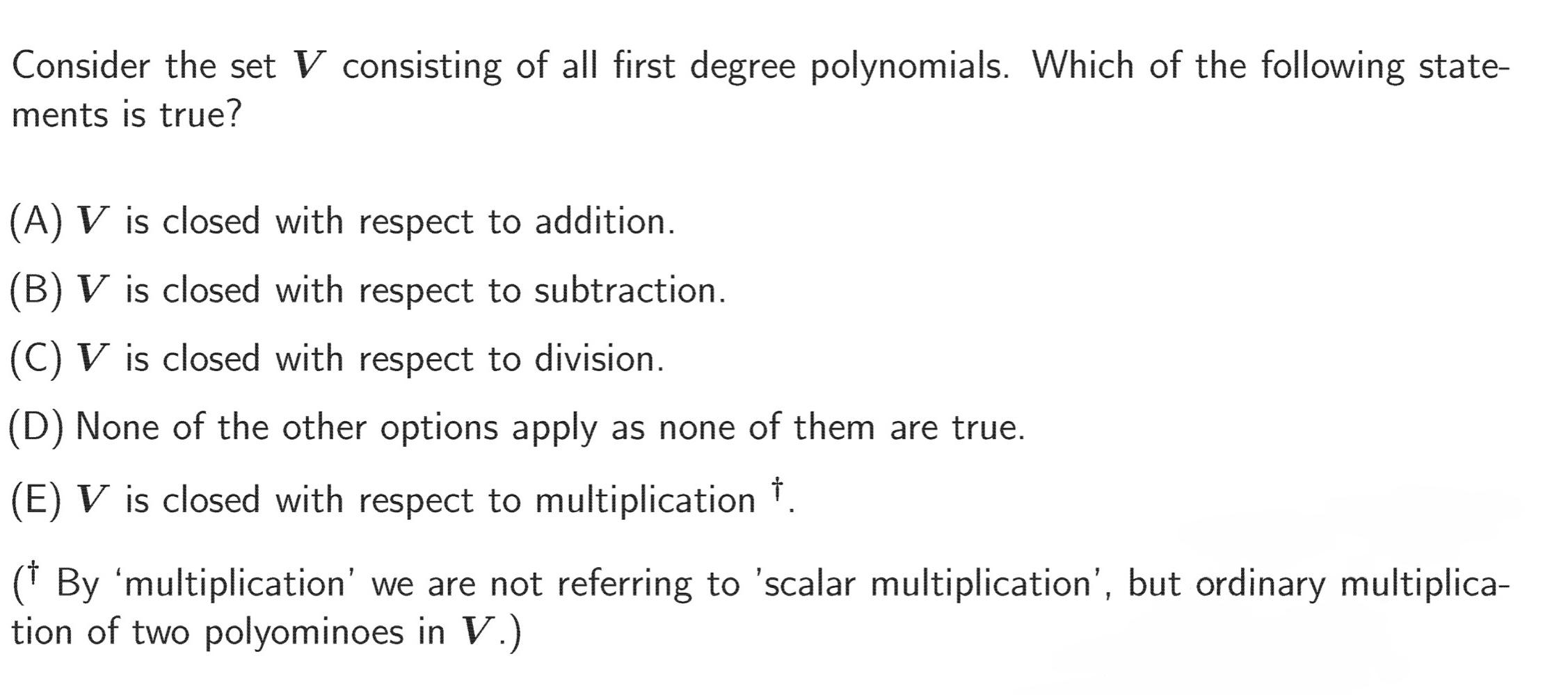 Solved Consider the set V consisting of all first degree | Chegg.com