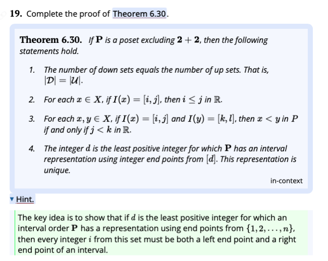 Solved Theorem 6.30. If P is a poset excluding 2+2, then the | Chegg.com
