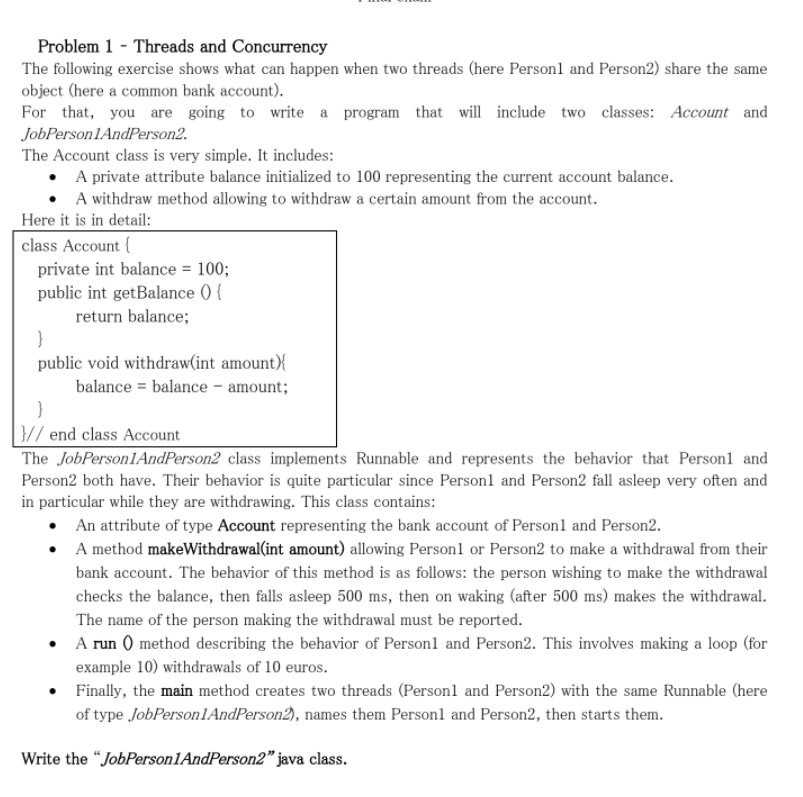 Solved Problem 1 - Threads and Concurrency The following | Chegg.com