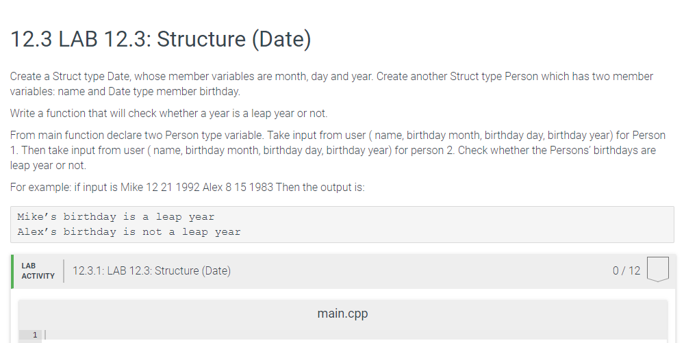 Solved 123 Lab 123 Structure Date Create A Struct Type 