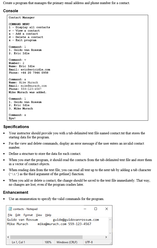 Solved Create a program that manages the primary email | Chegg.com