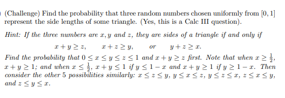 (Challenge) Find the probability that three random | Chegg.com