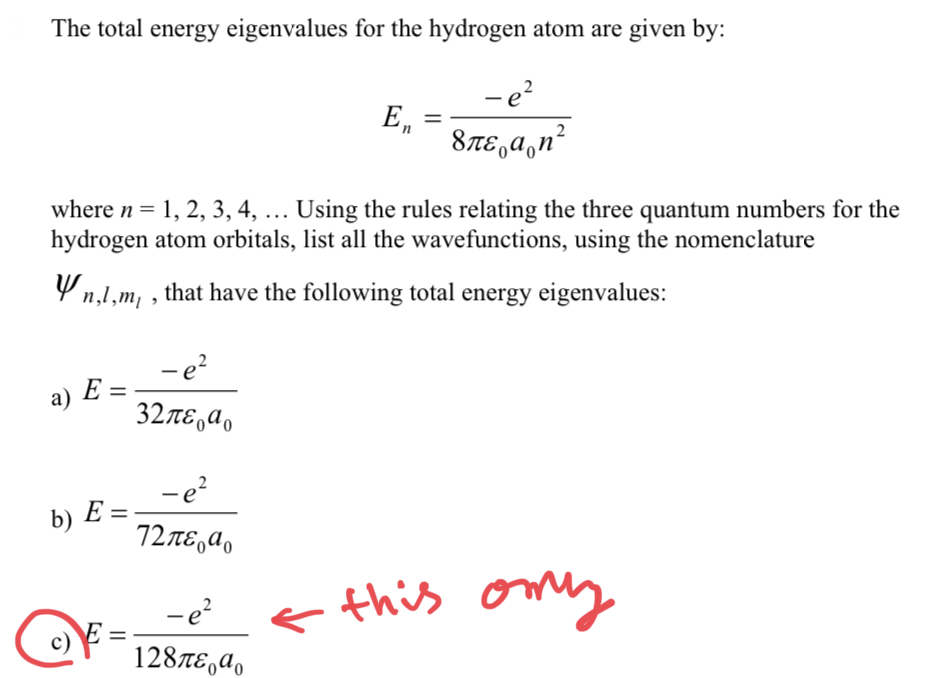 Solved The total energy eigenvalues for the hydrogen atom | Chegg.com