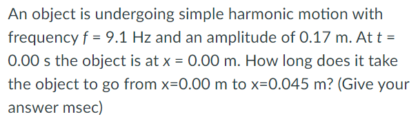 Solved An object is undergoing simple harmonic motion with | Chegg.com