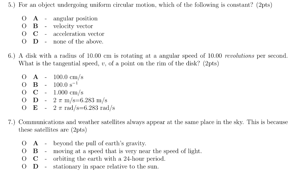 Solved 5.) For an object undergoing uniform circular motion, | Chegg.com
