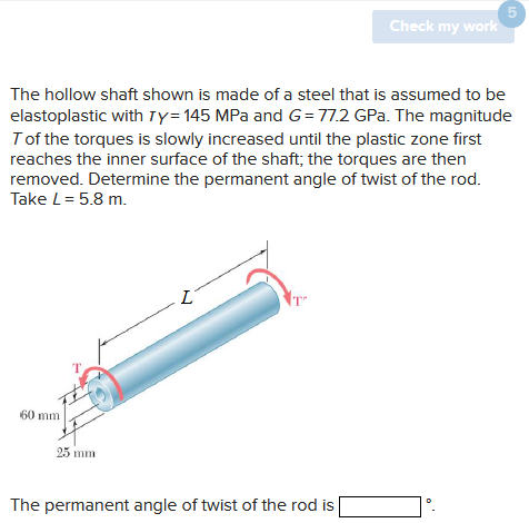 Solved The hollow shaft shown is made of a steel that is | Chegg.com