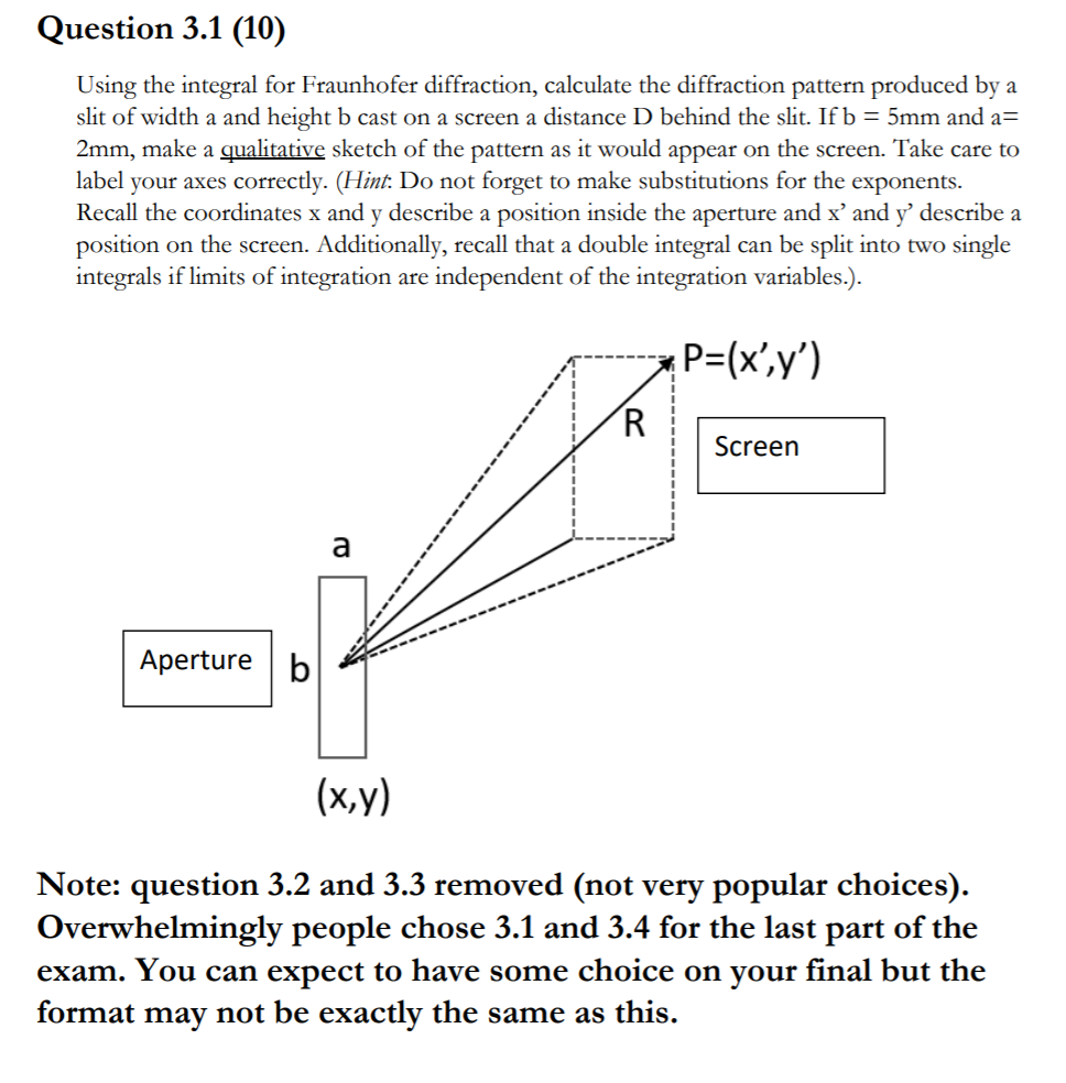 Solved Question 3.1 (10) Using the integral for Fraunhofer | Chegg.com