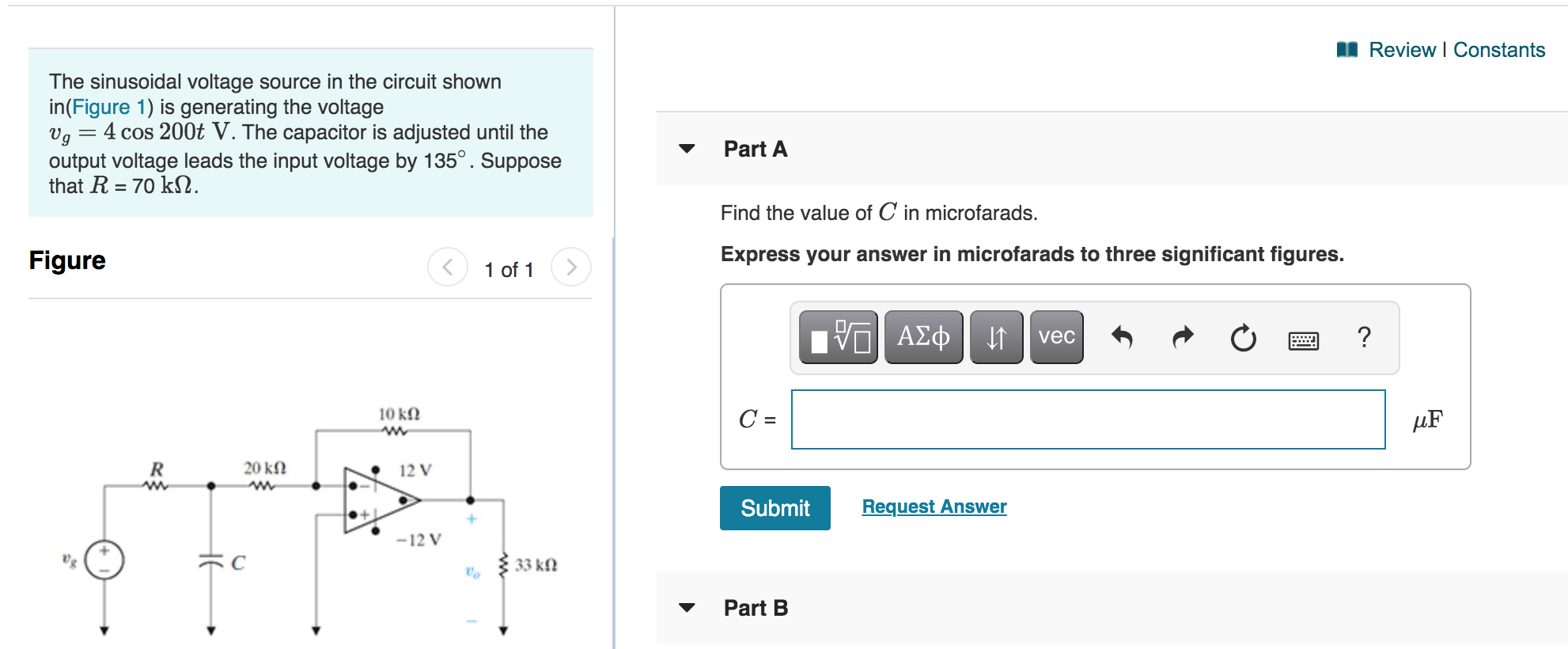 Solved NI Review Constants The sinusoidal voltage source in | Chegg.com