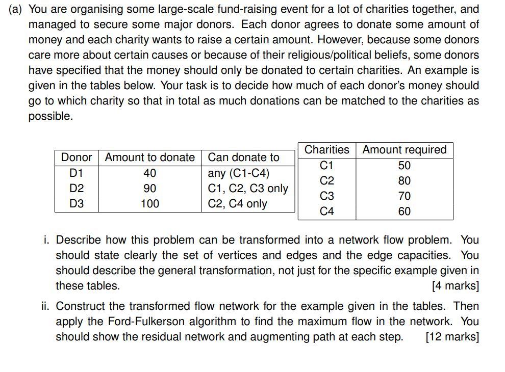 (a) You are organising some large-scale fund-raising | Chegg.com