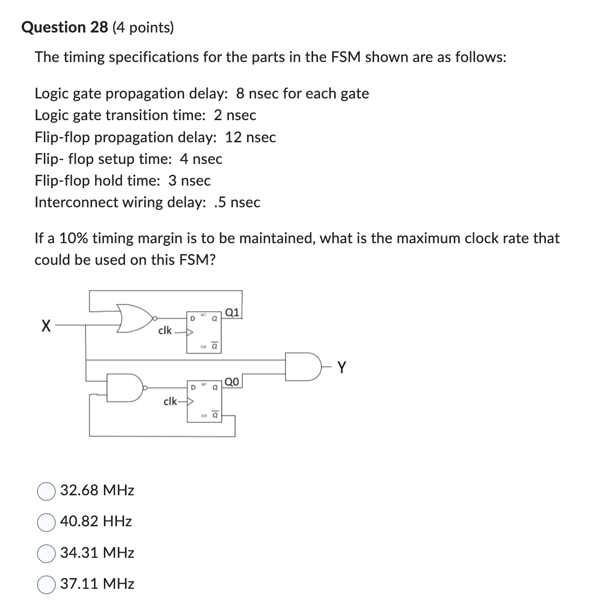Solved Question 28 (4 points) The timing specifications for | Chegg.com