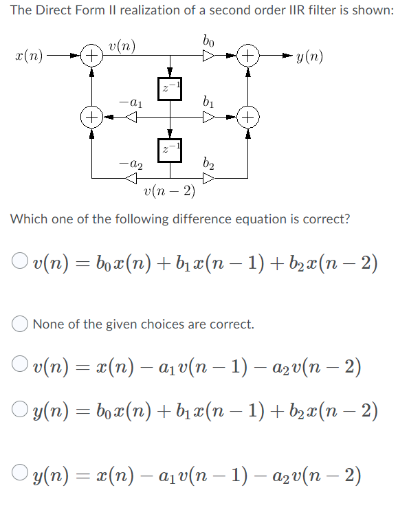 Solved The Direct Form Il realization of a second order IIR | Chegg.com