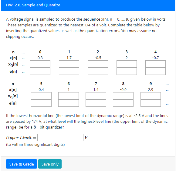 Solved HW12.6. Sample and Quantize A voltage signal is | Chegg.com