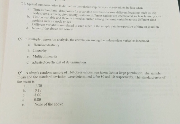 Solved Q1 . Spatial autocorrelation is defined as the | Chegg.com