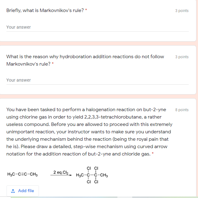 Solved Briefly, what is Markovnikov's rule? * 3 points Your | Chegg.com