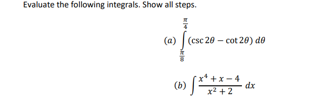 Solved Evaluate the following integrals. Show all steps. TT | Chegg.com