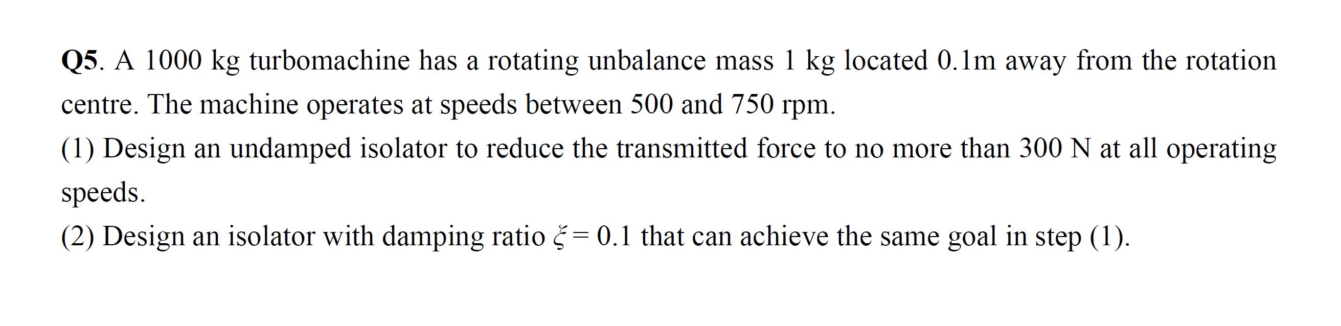 Solved Q5. A 1000 kg turbomachine has a rotating unbalance | Chegg.com